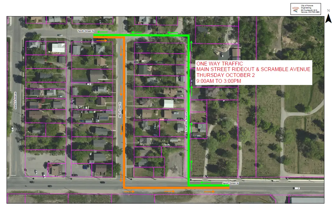Ninth Street North Project Temporary One-way Detour Routes | City of Kenora